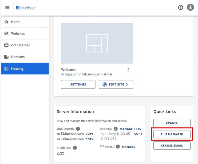 Server Settings of Bluehost | Making a homepage to start from scratch ...